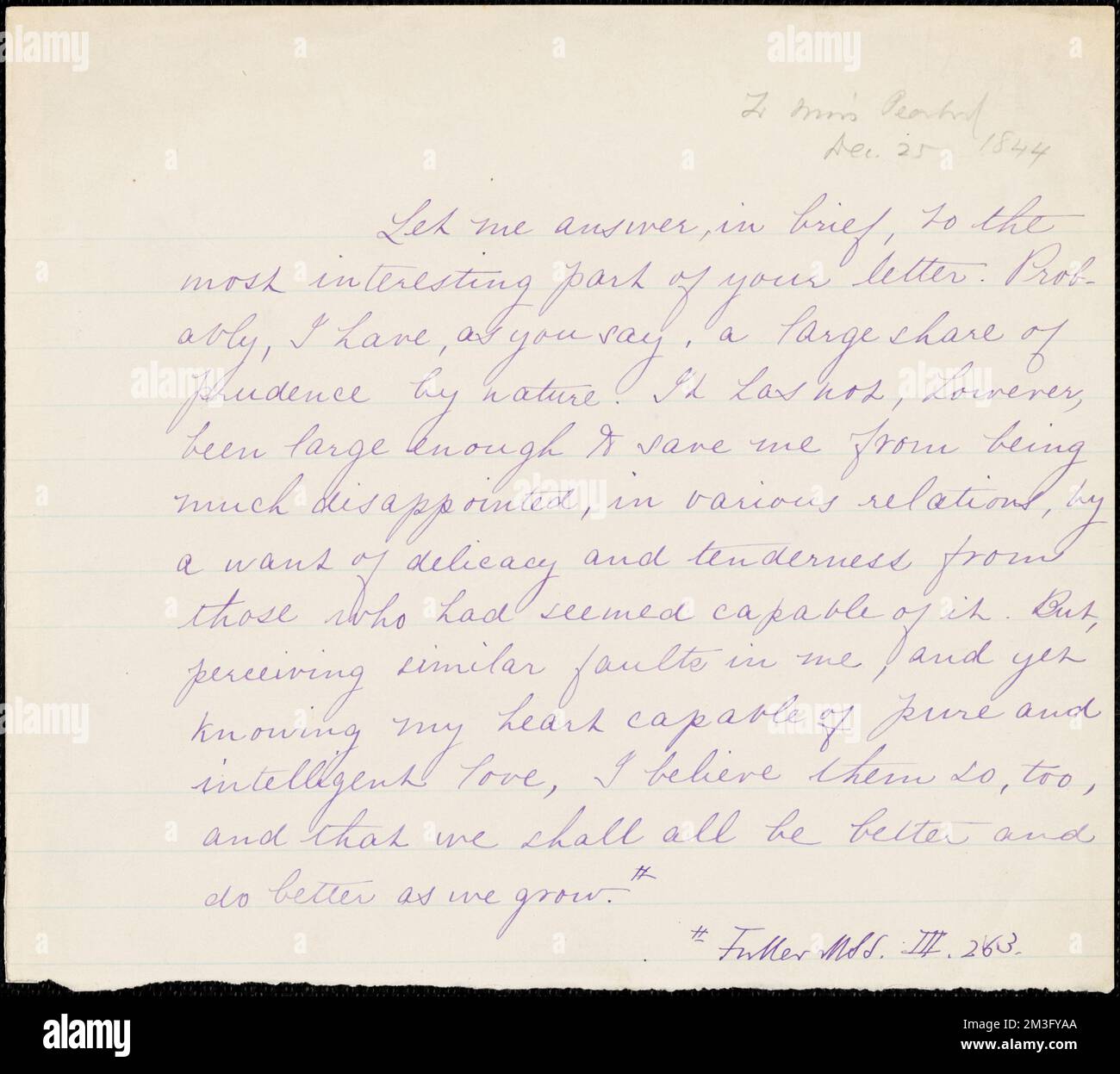 Margaret Fuller manuscript letter (copy) fragment to [Elizabeth ...