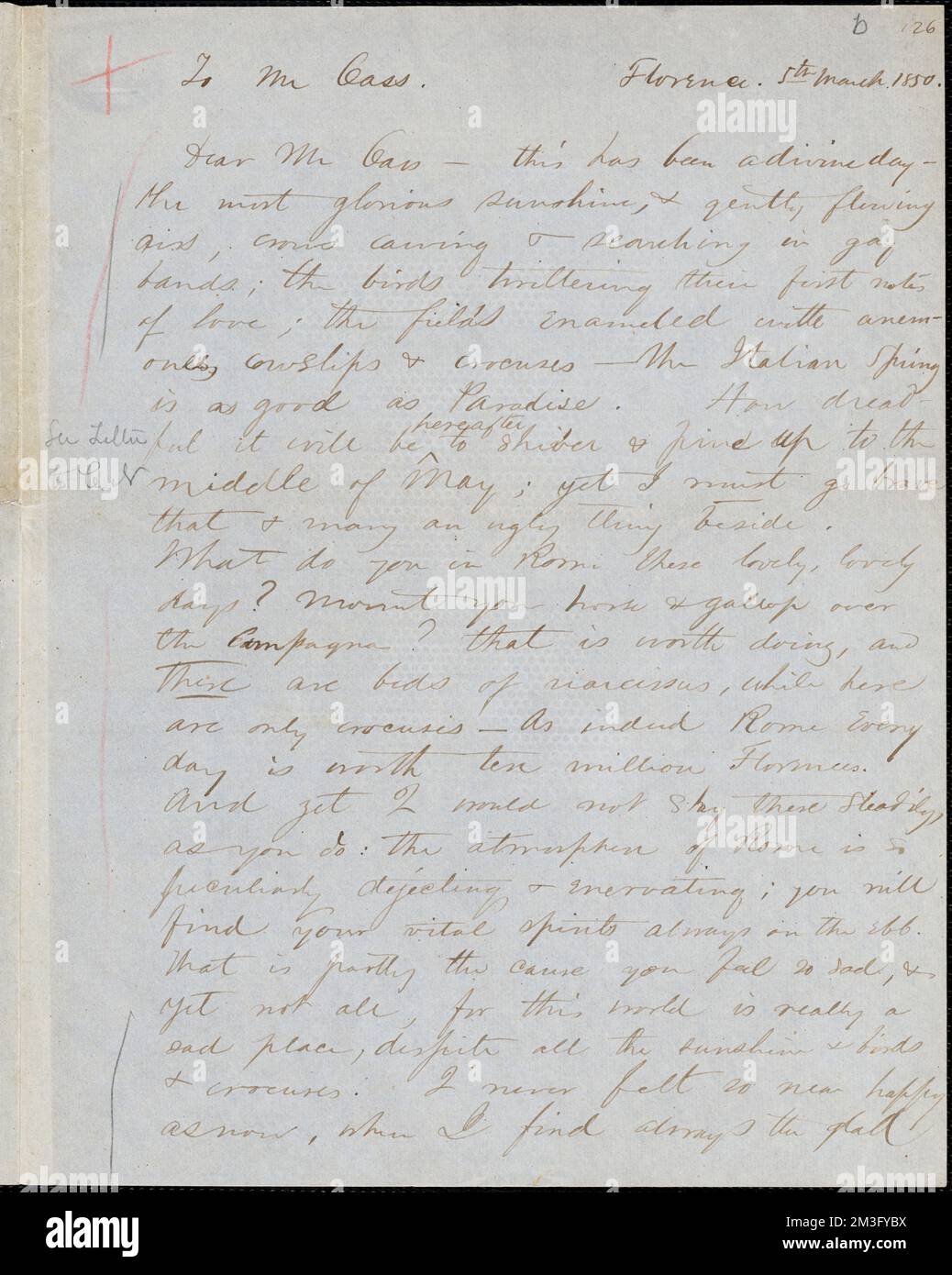 Margaret Fuller, manuscript letter (incomplete copy) to Lewis Cass ...