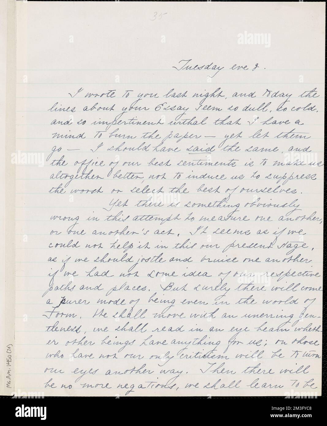 Margaret Fuller manuscript letter (copy) to Ralph Waldo Emerson, 1839 ...