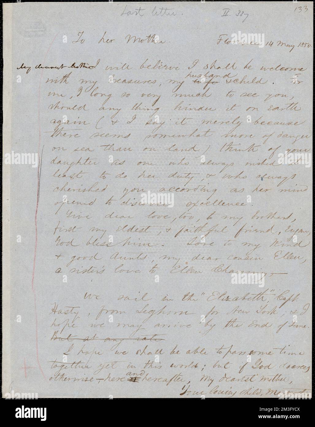Margaret Fuller manuscript letter (copy) to Margaret (Crane) Fuller ...