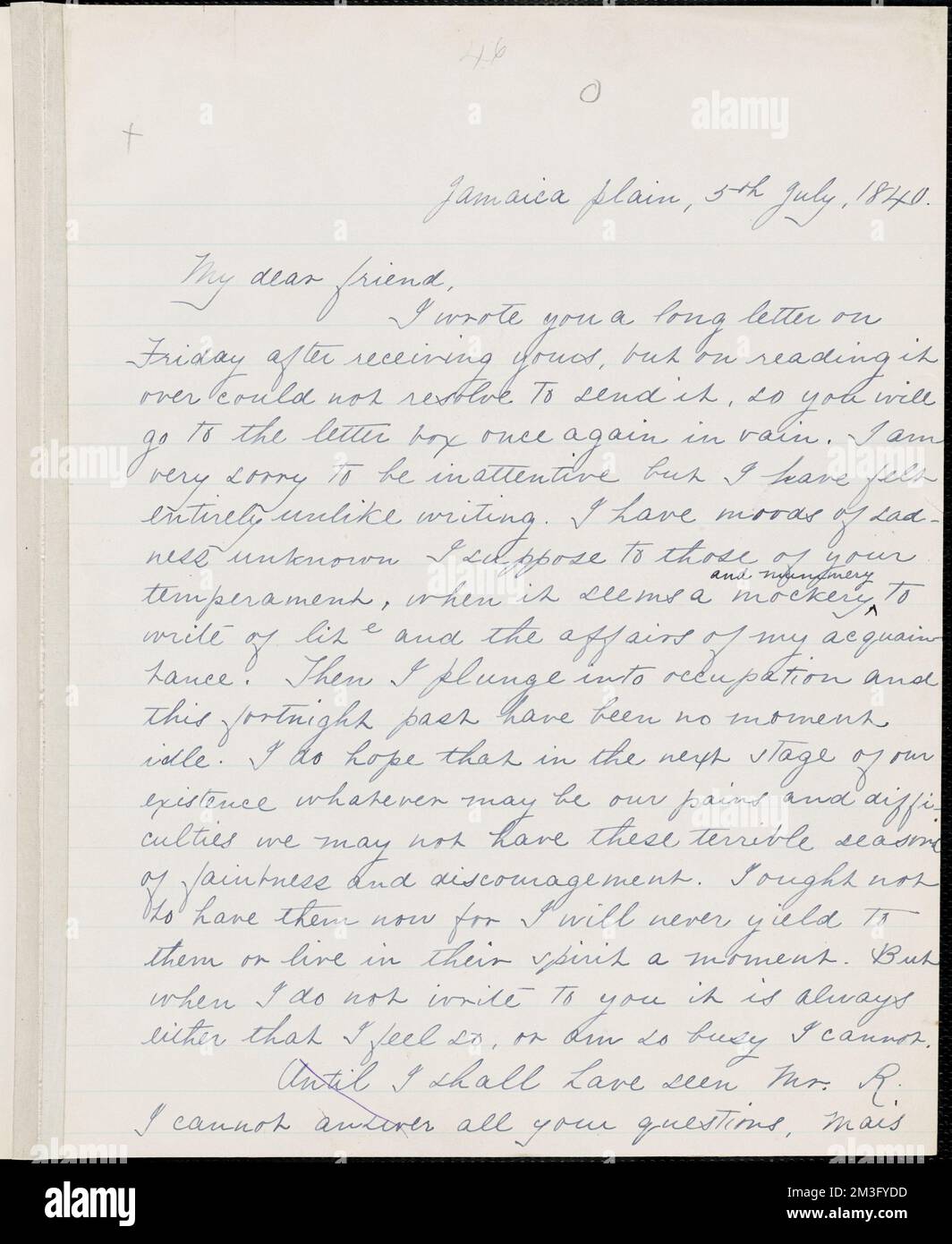 Margaret Fuller manuscript letter (incomplete copy) to Ralph Waldo ...