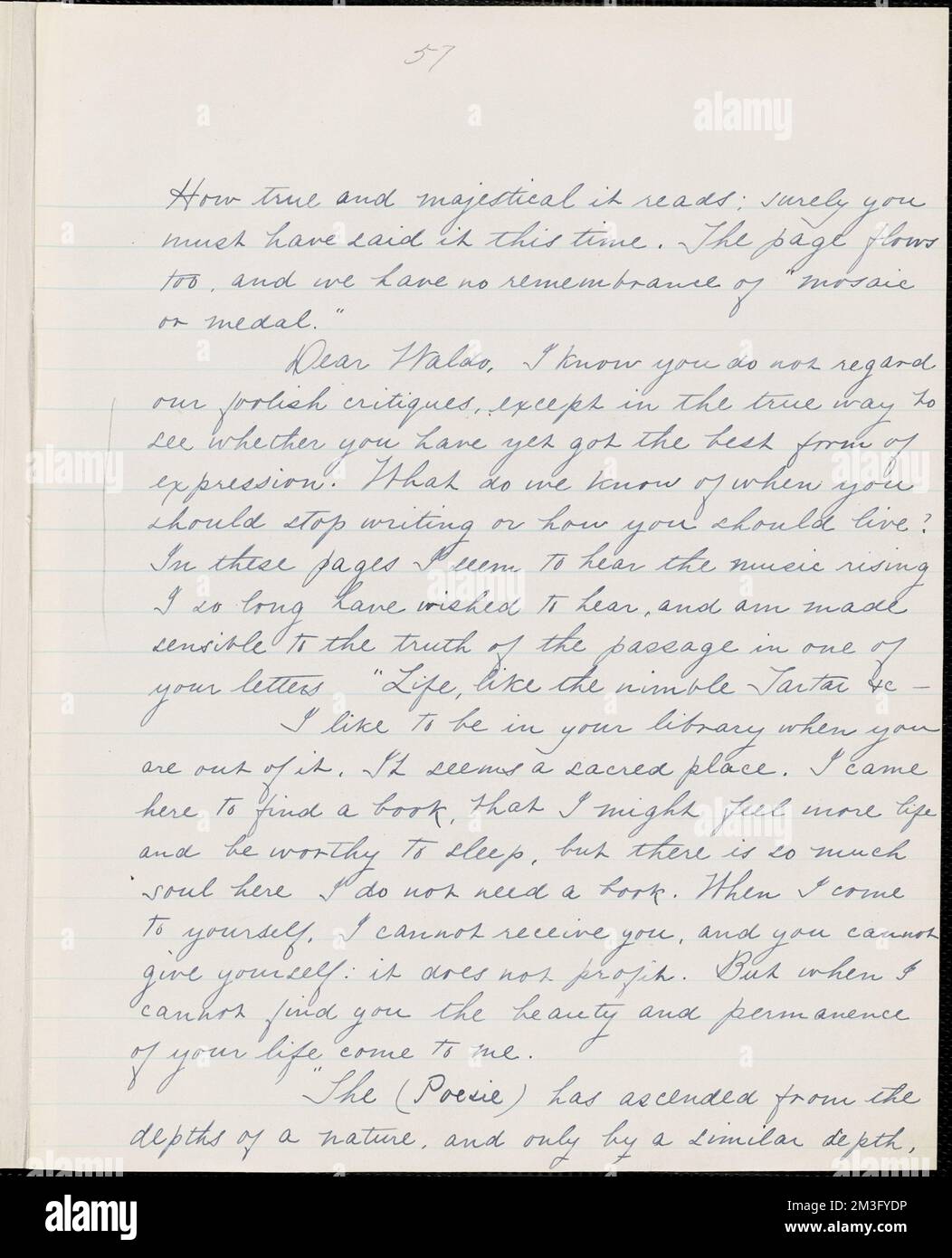 Margaret Fuller manuscript letter (incomplete copy) to Ralph Waldo ...