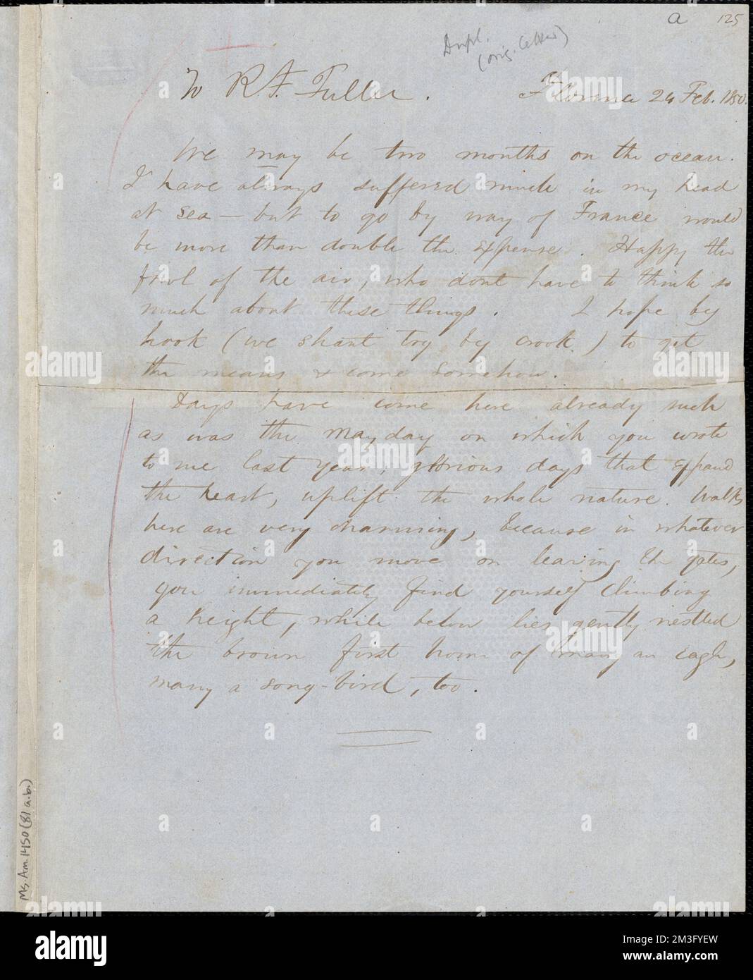Margaret Fuller, manuscript letter (copy) to Richard Fuller, Florence ...