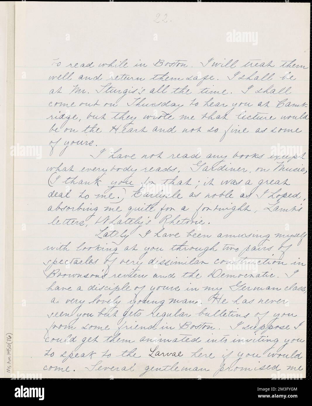 Margaret Fuller manuscript letter (incomplete copy) to Ralph Waldo ...