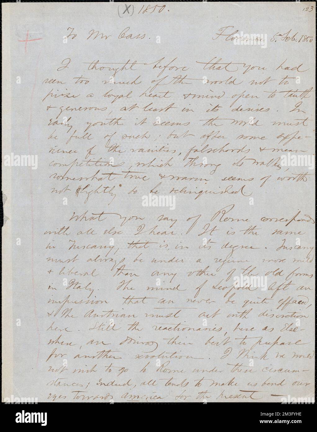 Margaret Fuller manuscript letter to Lewis Cass, Florence, Italy, 5 ...