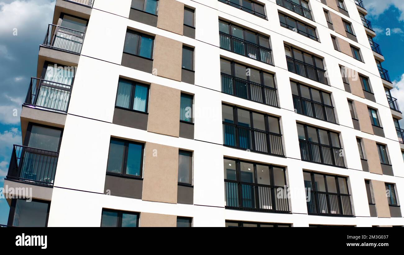 Apartment blocks with balconies. Stock footage. Aerial view of an ...