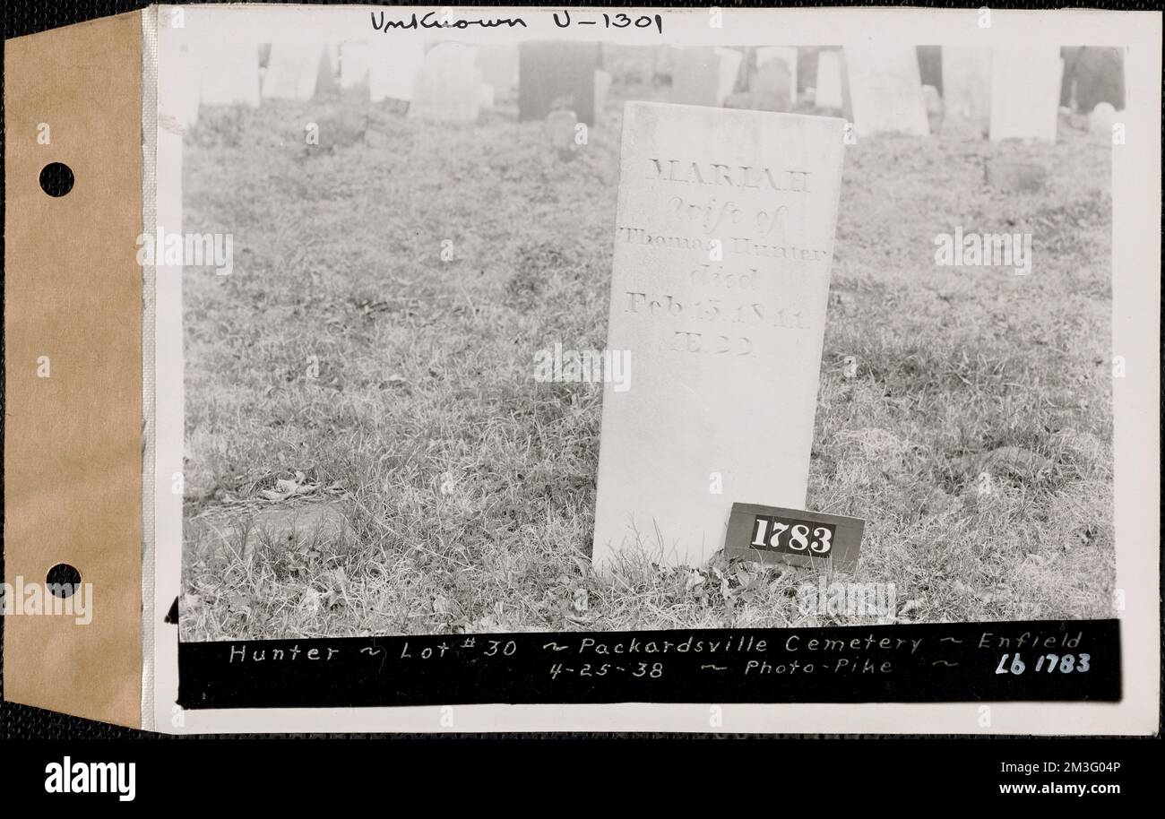 Mariah Hunter, Packardsville Cemetery, lot 30, Enfield, Mass., Apr. 25 ...