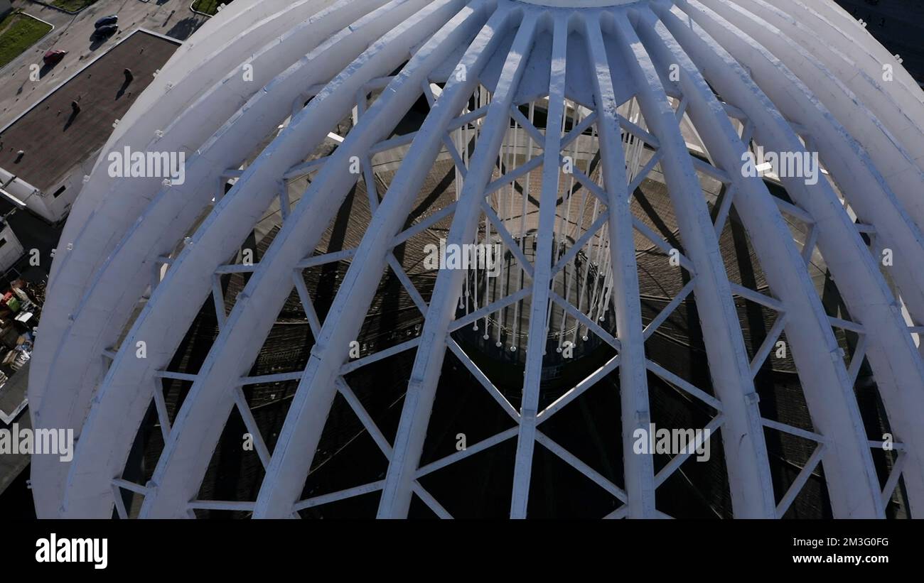 Aerial view of a lattice openwork structure consisting of semi arches ...