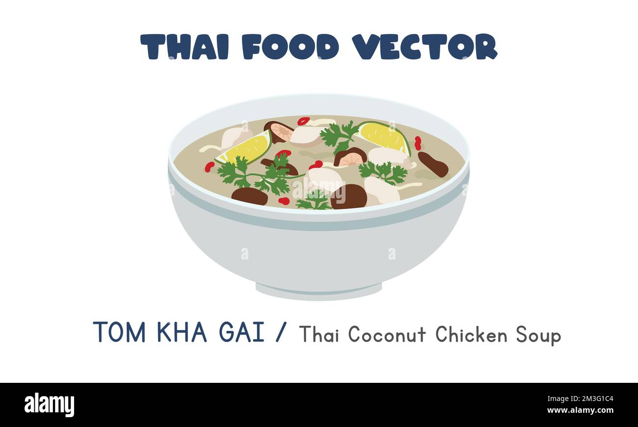 Thai Tom Kha Gai - Thai coconut chicken soup flat vector design ...