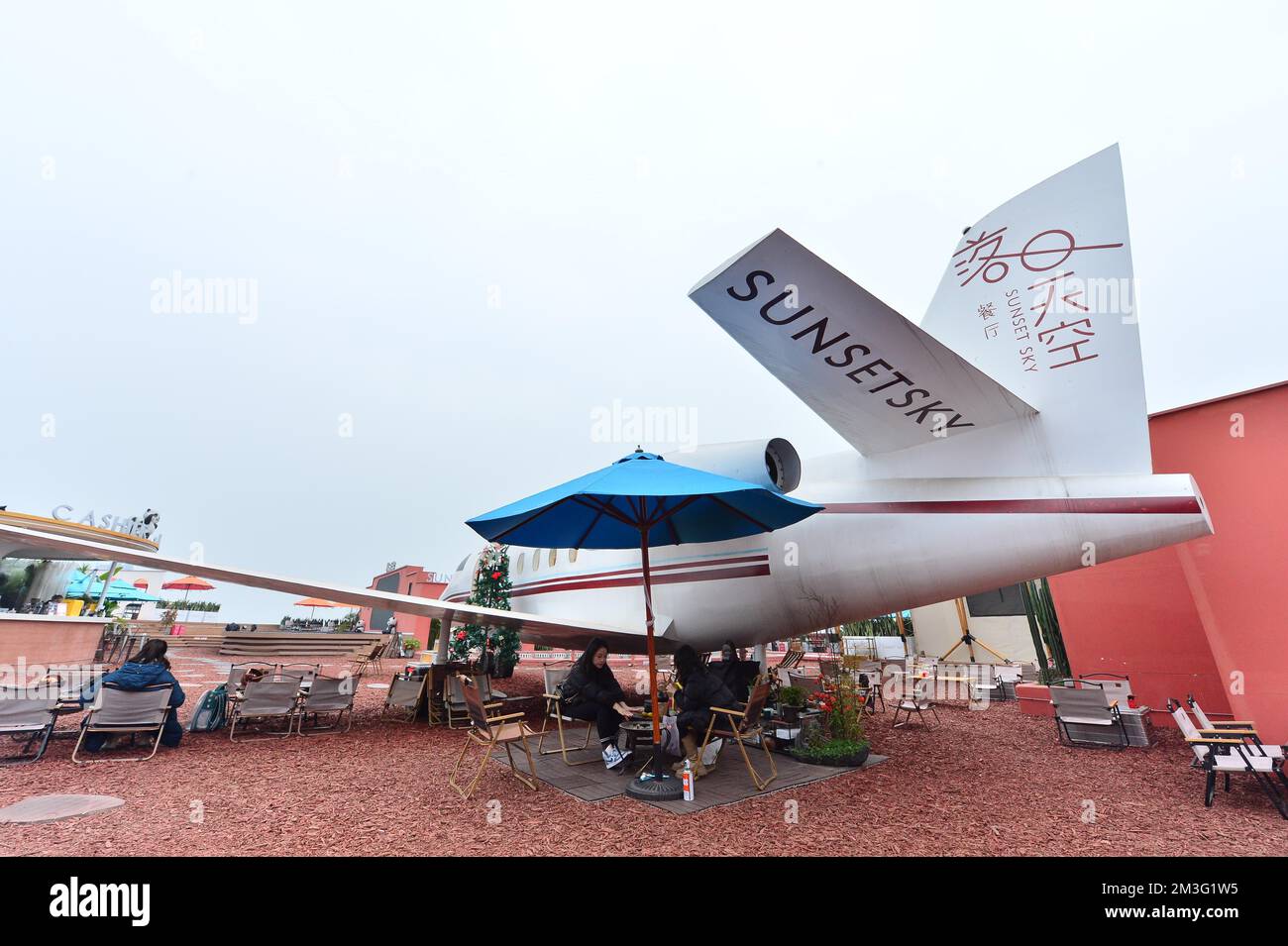 An airplane restaurant on the roof of a shopping mall in Xindu District ...