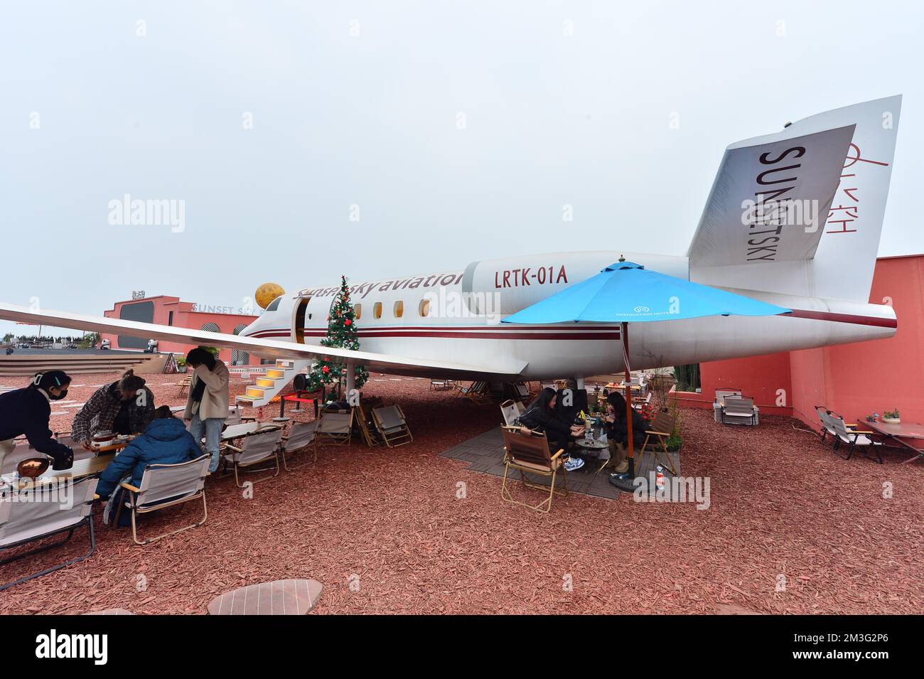 An airplane restaurant on the roof of a shopping mall in Xindu District ...