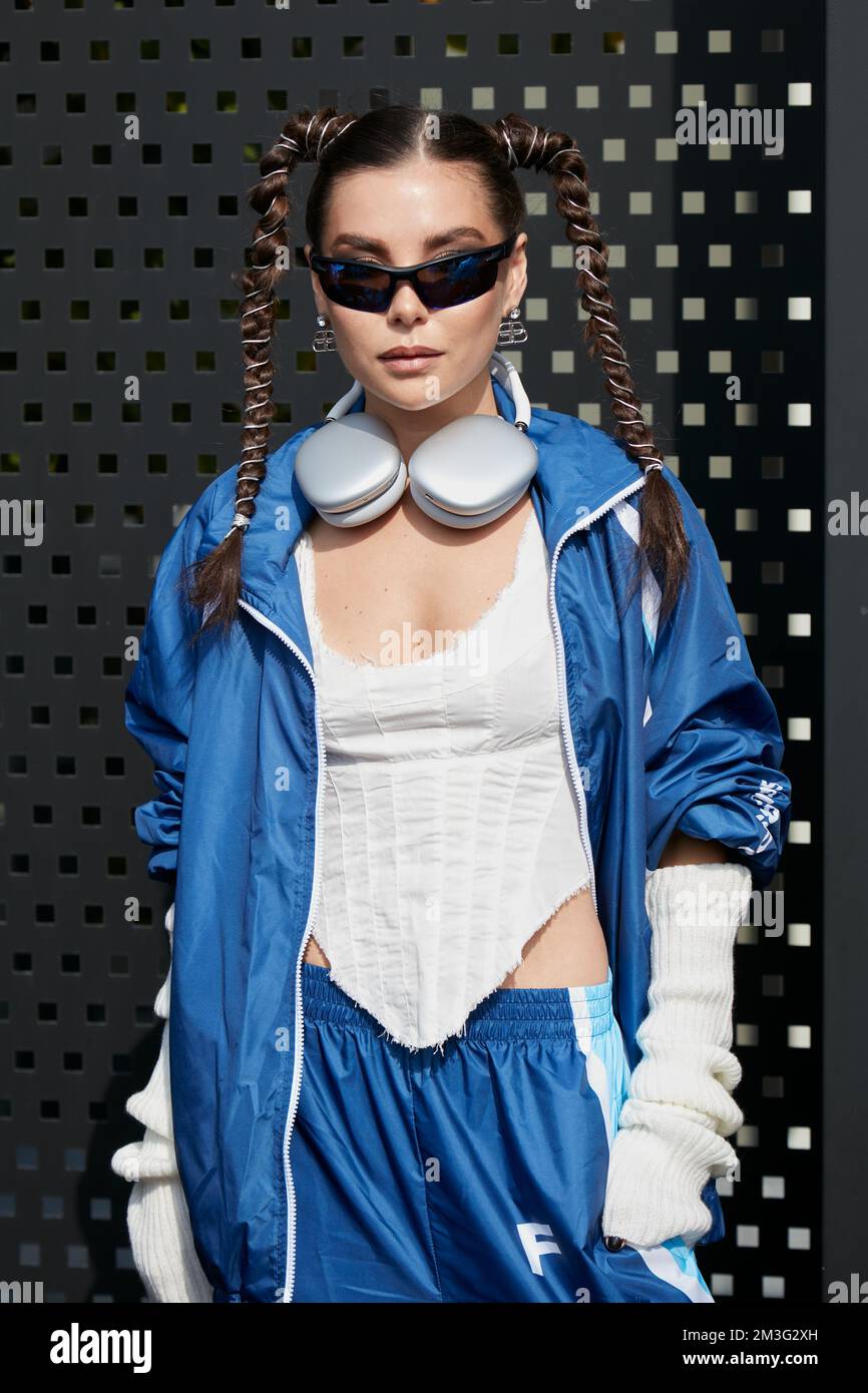 MILAN, ITALY - SEPTEMBER 23, 2022: Karina Nigay with blue sweatsuit ...