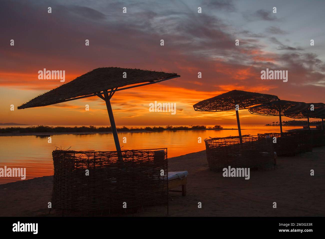 Sunrise, Sunshades, Red Sea, El Gouna, Egypt Stock Photo - Alamy