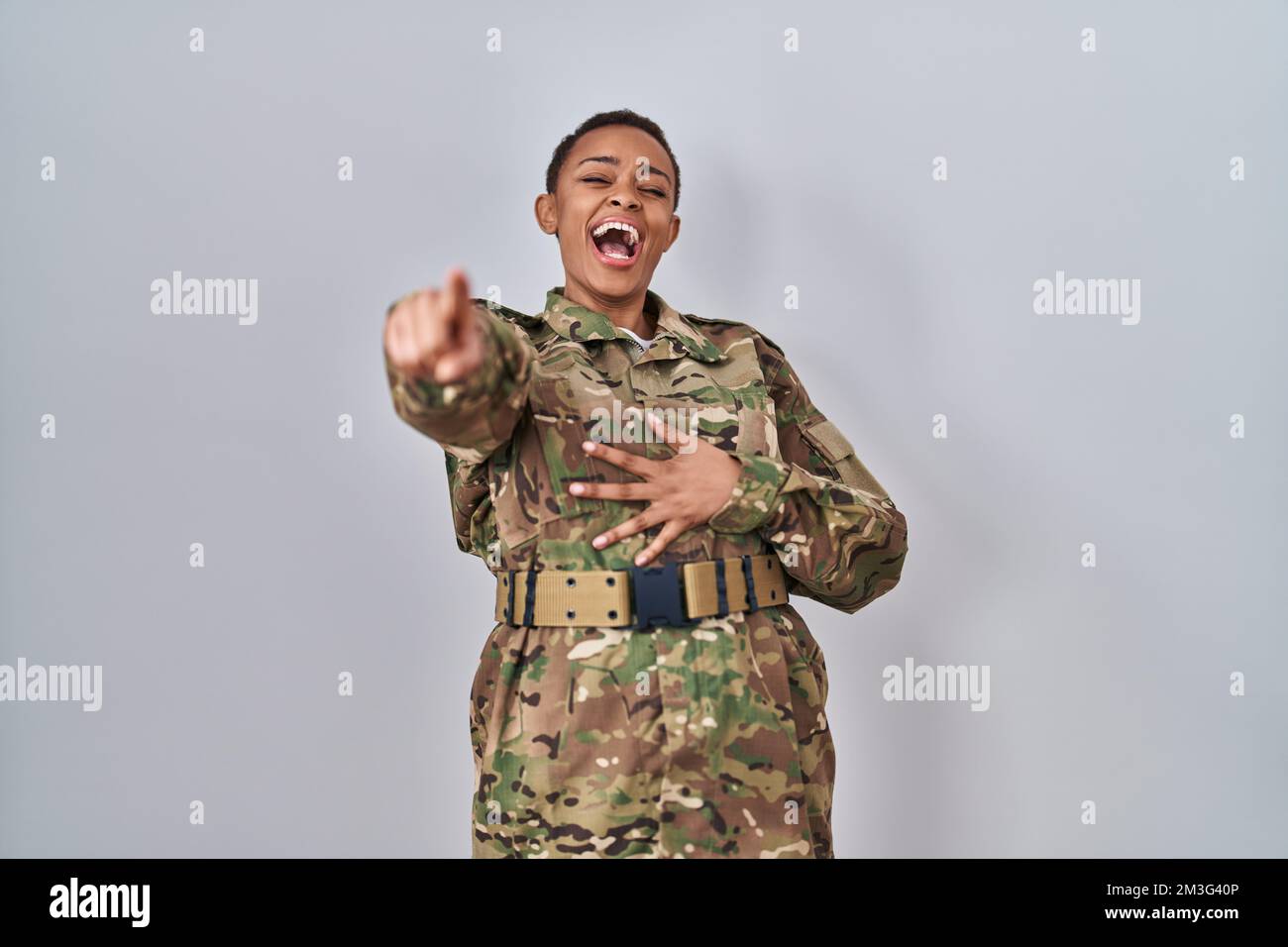 Beautiful african american woman wearing camouflage army uniform ...
