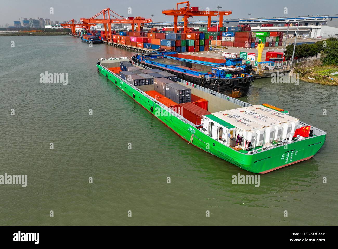 Aerial photo shows Jiangyuan Baihe, China's first 120-TEU pure electric ...