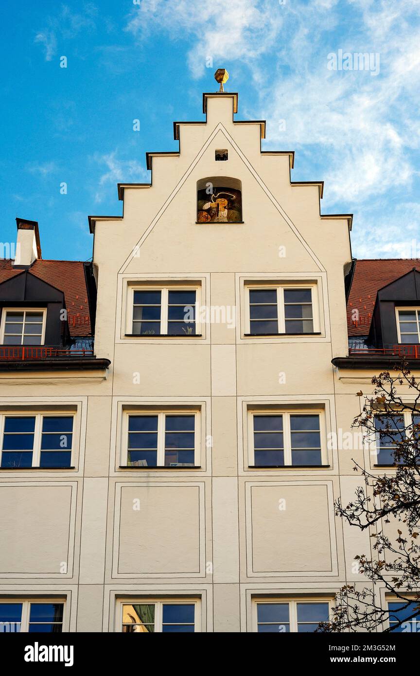 Gable house with stepped gable, Kempten, Allgaeu, Bavaria, Germany ...