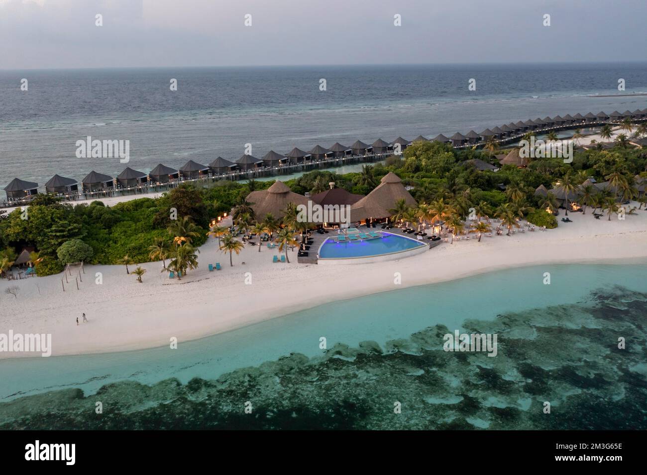 Aerial view, Asia, Indian Ocean, Maldives, Lhaviyani Atoll, Kuredu ...