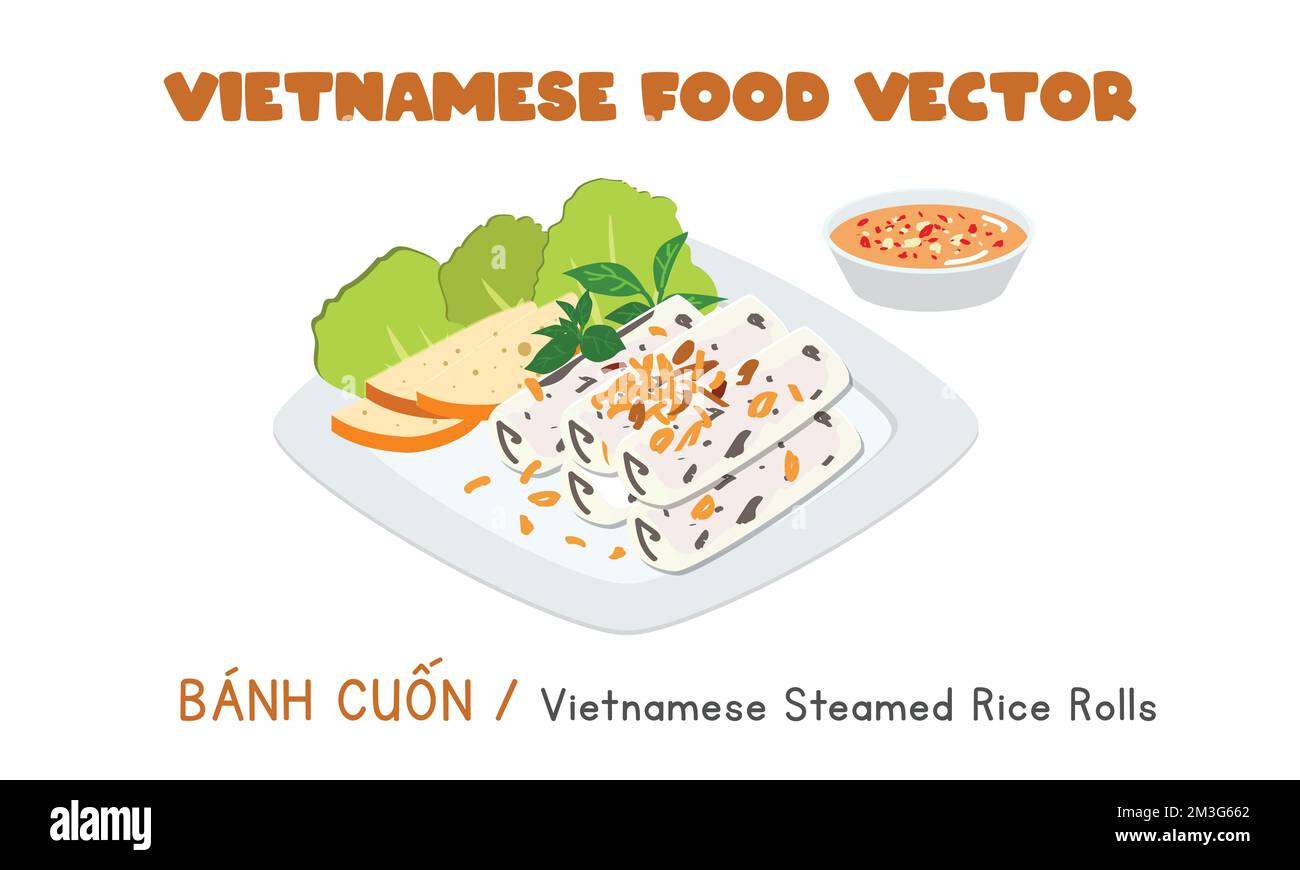 Vietnamese Banh Cuon - steamed rice rolls with minced pork flat vector ...