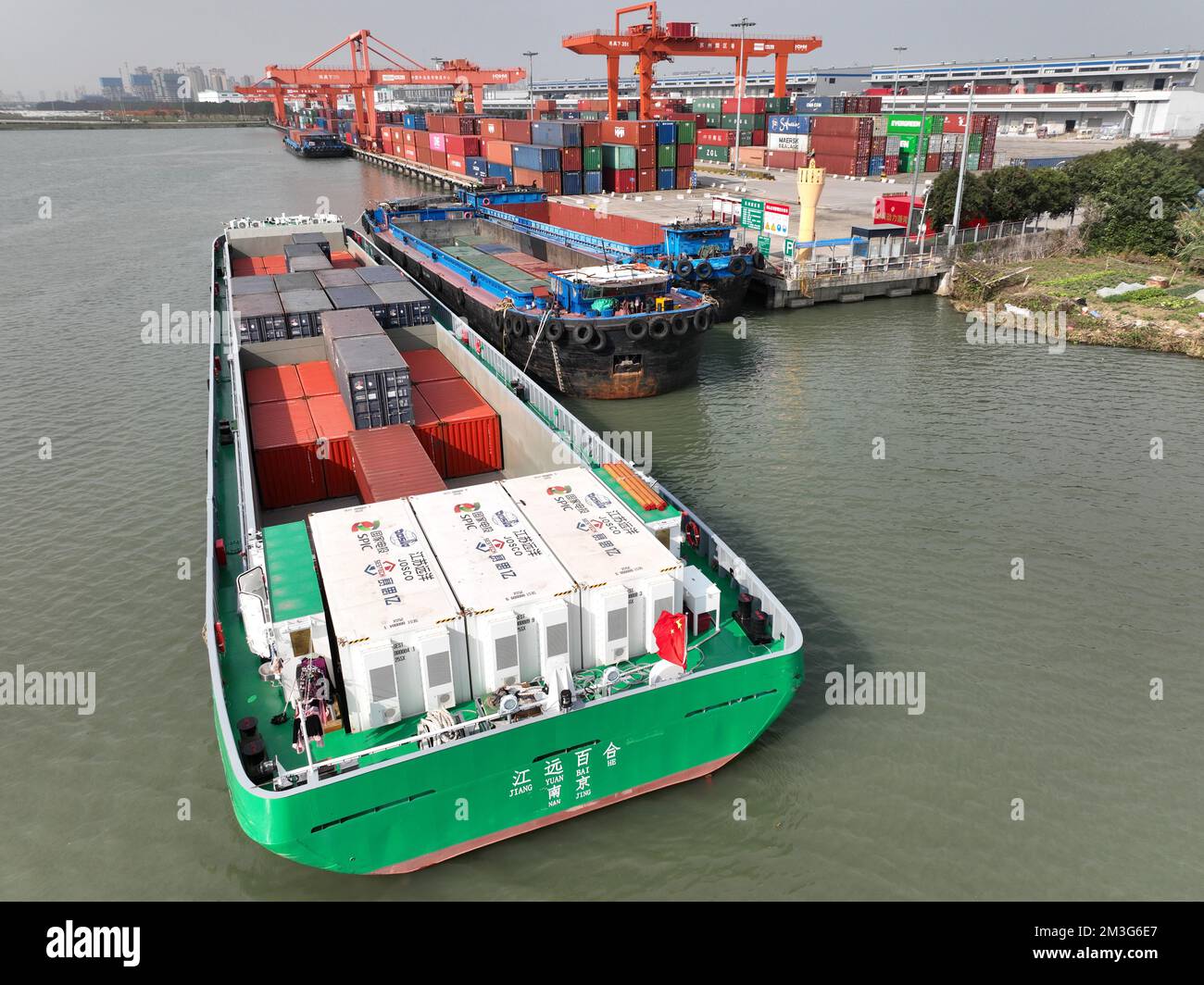 Aerial photo shows Jiangyuan Baihe, China's first 120-TEU pure electric ...