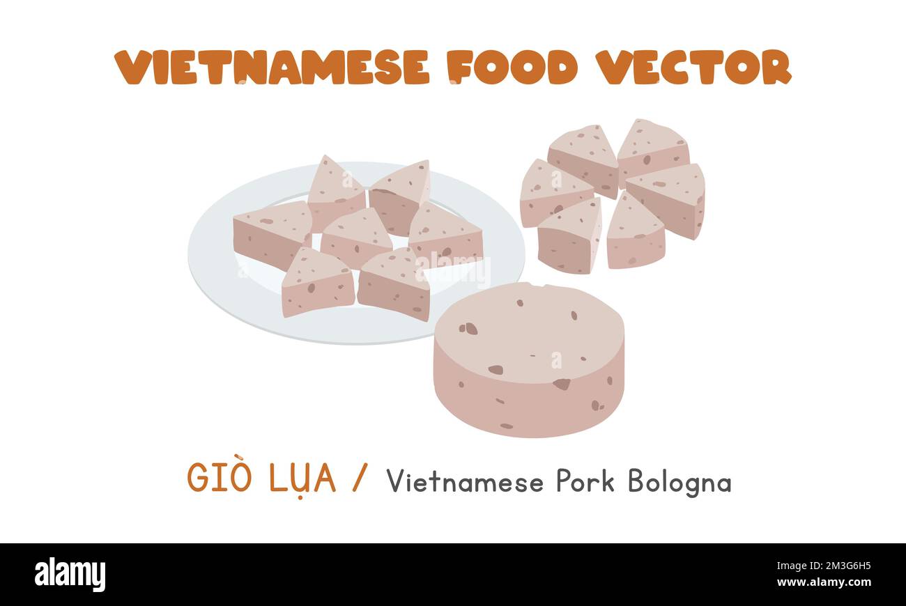 Vietnamese pork bologna or pork sausage flat vector design. Cha Lua ...