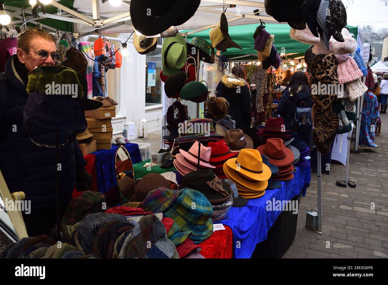 Hats on display at Winchester Christmas market Stock Photo - Alamy