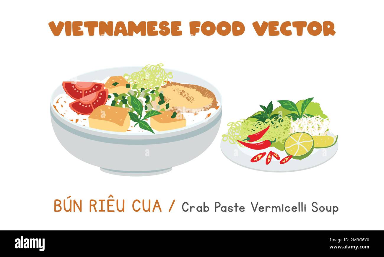 Vietnamese crab paste and tomato vermicelli rice noodle soup flat ...