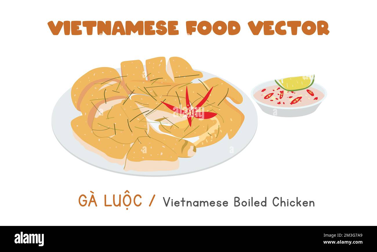 Vietnamese boiled chicken flat vector design. Ga Luoc clipart cartoon ...