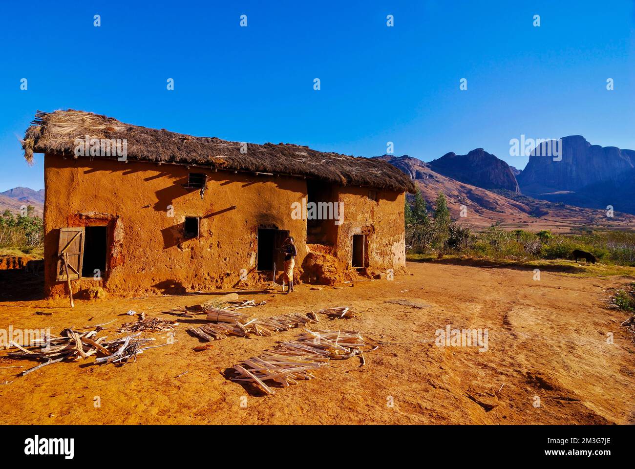 Traditional red stone houses, Andringitra National Park, Madagascar ...