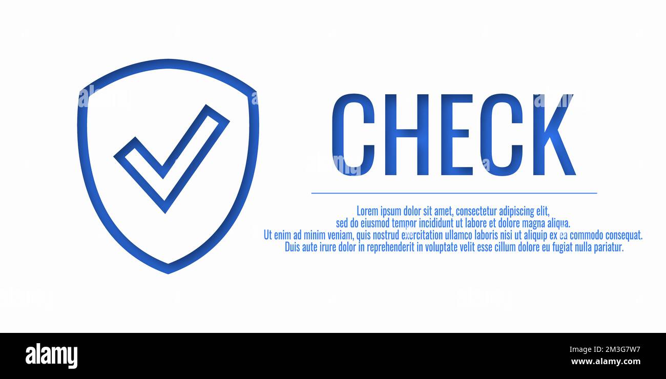 Word CHECK. Banner shield check mark icon. Place for your text. Cope ...