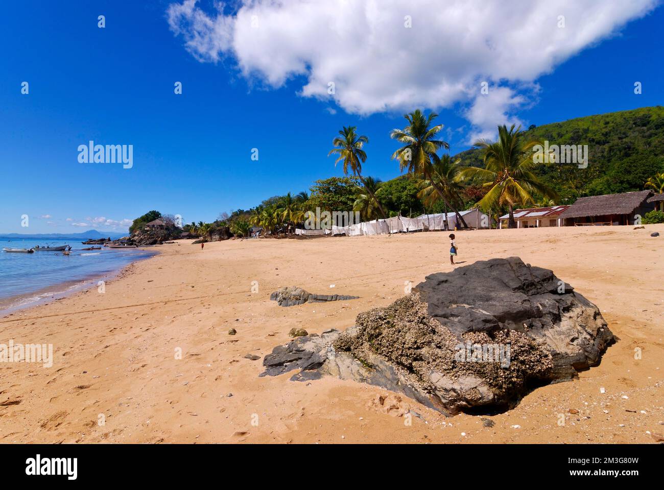 The beach of Madirokely, Island of Nosy Be, Madagascar, Indian Ocean ...