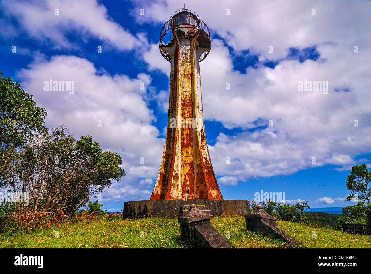 Rusty lighthouse on the northern beach of the Island Ile Sainte-Marie ...