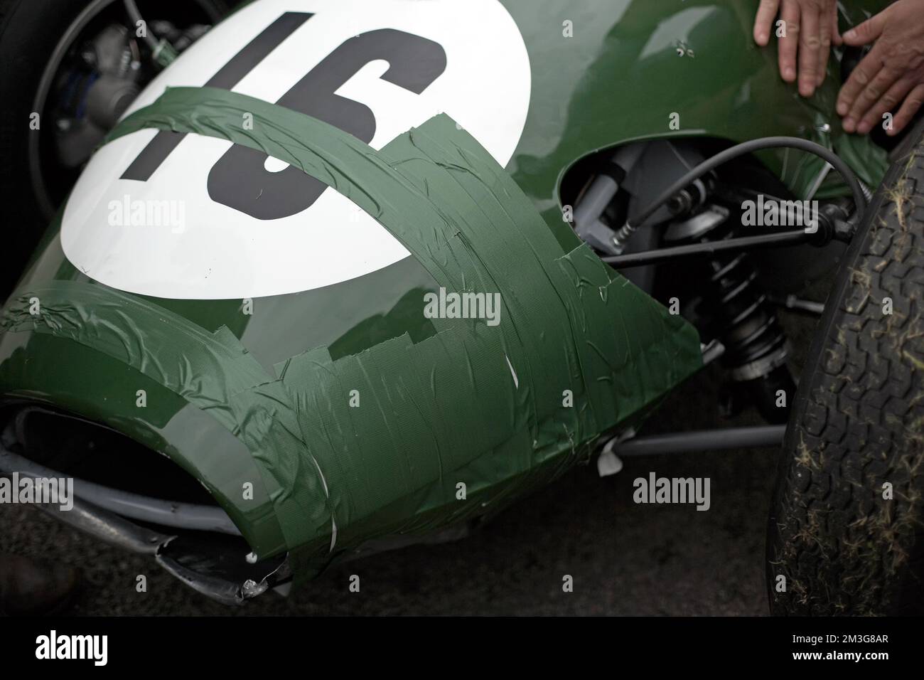 Damaged 1958 Lotus 16 Climax at Godwood Revival Stock Photo - Alamy