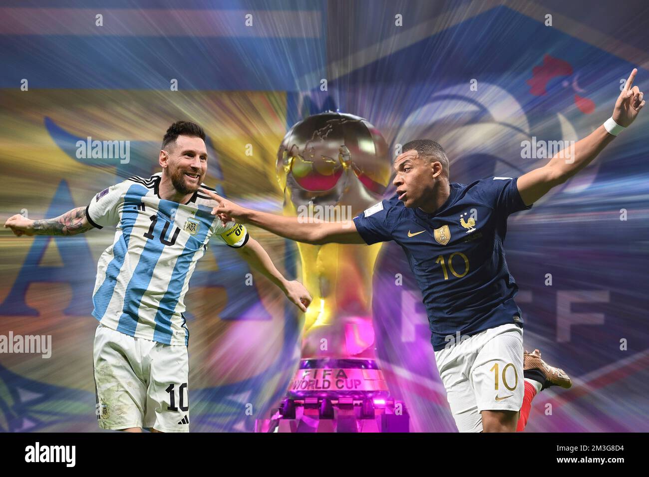 PHOTO MONTAGE: Preview of the World Cup final Argentina-France on December 18th, 2022. Duel of ...