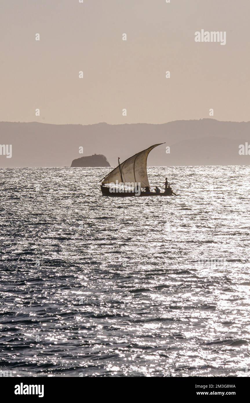Backlight of a sailing boat in the bay of Diego Suarez, Antsiranana ...