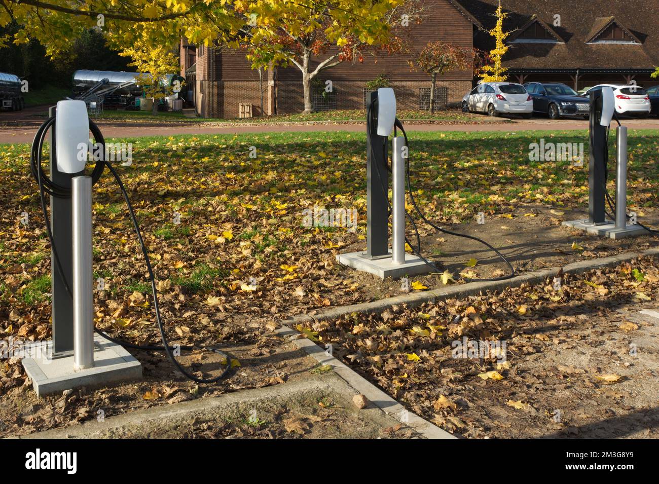 Three electric vehicle charging points at a tourist attraction in ...