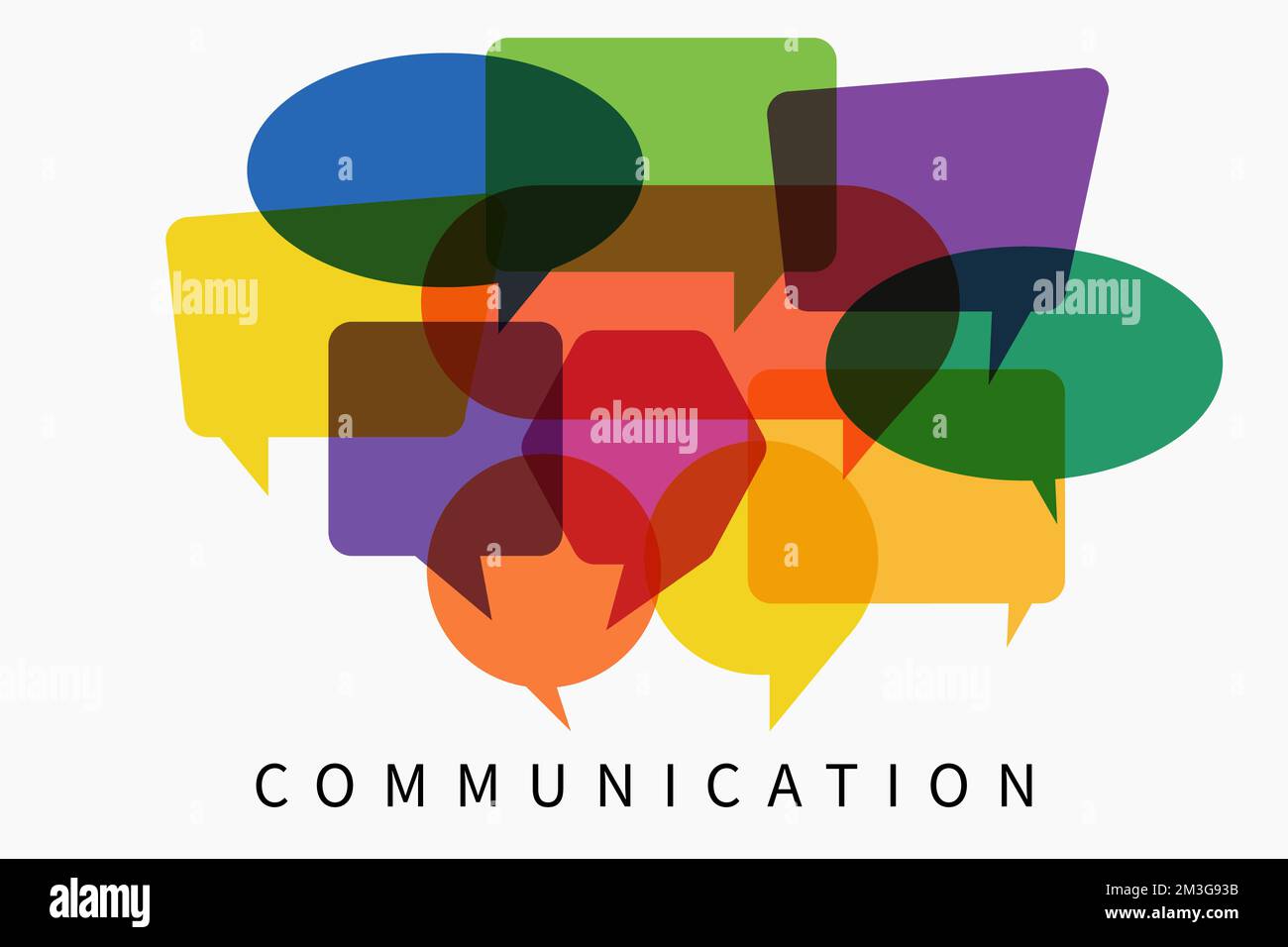 Word communication with colorful multicolored dialog speech bubbles ...