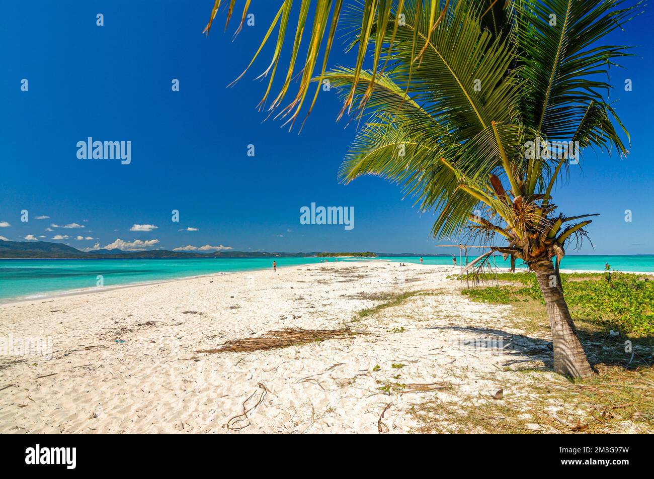Beautiful white sand beach, island of Nosy Iranja near Nosy Be ...