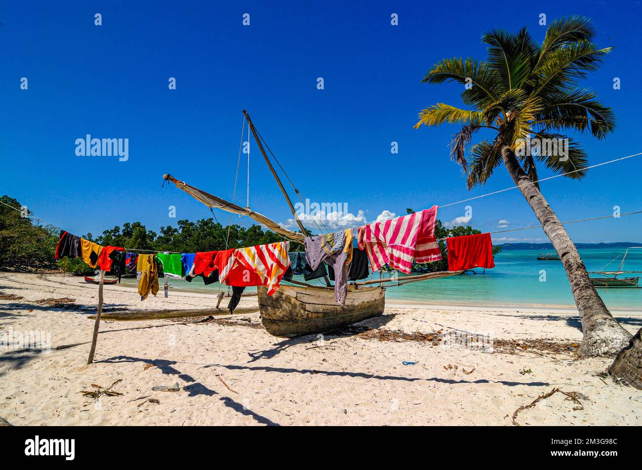 Beautiful white sand beach, island of Nosy Iranja near Nosy Be ...