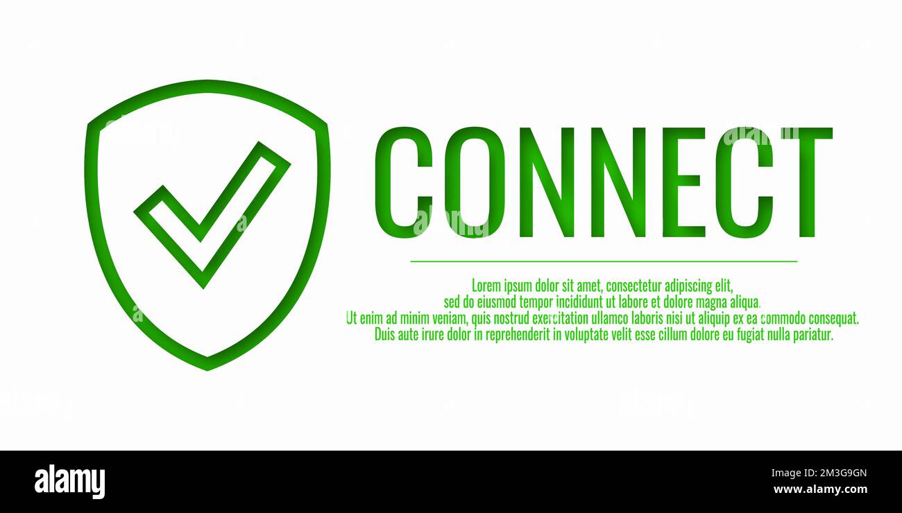 Word CONNECT. Banner shield check mark icon. Place for your text. Cope ...