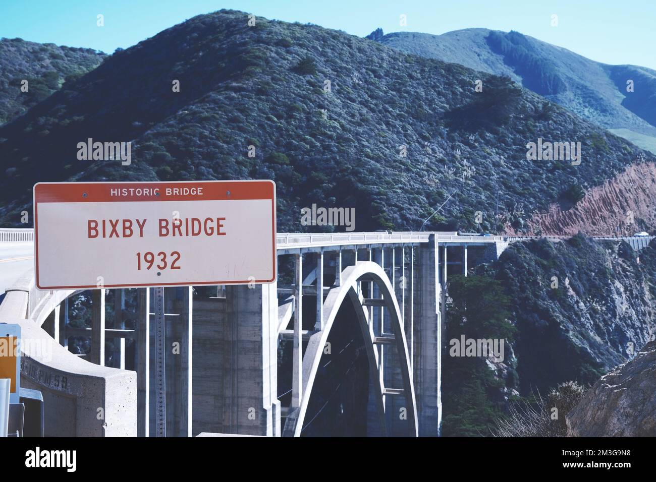The Bixby Bridge sign in Big Sur, California, USA Stock Photo - Alamy
