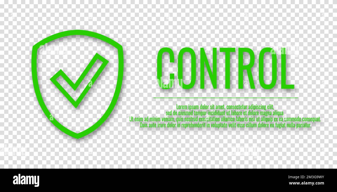 Word CONTROL. Banner shield check mark icon. Place for your text. Cope ...
