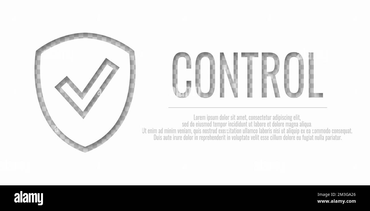 Word CONTROL. Banner shield check mark icon. Place for your text. Cope ...