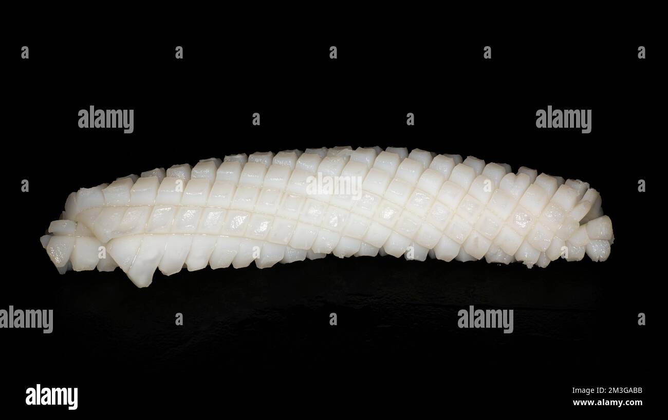 For preparation, finely incised coleoid (Coleoidea), food photography ...