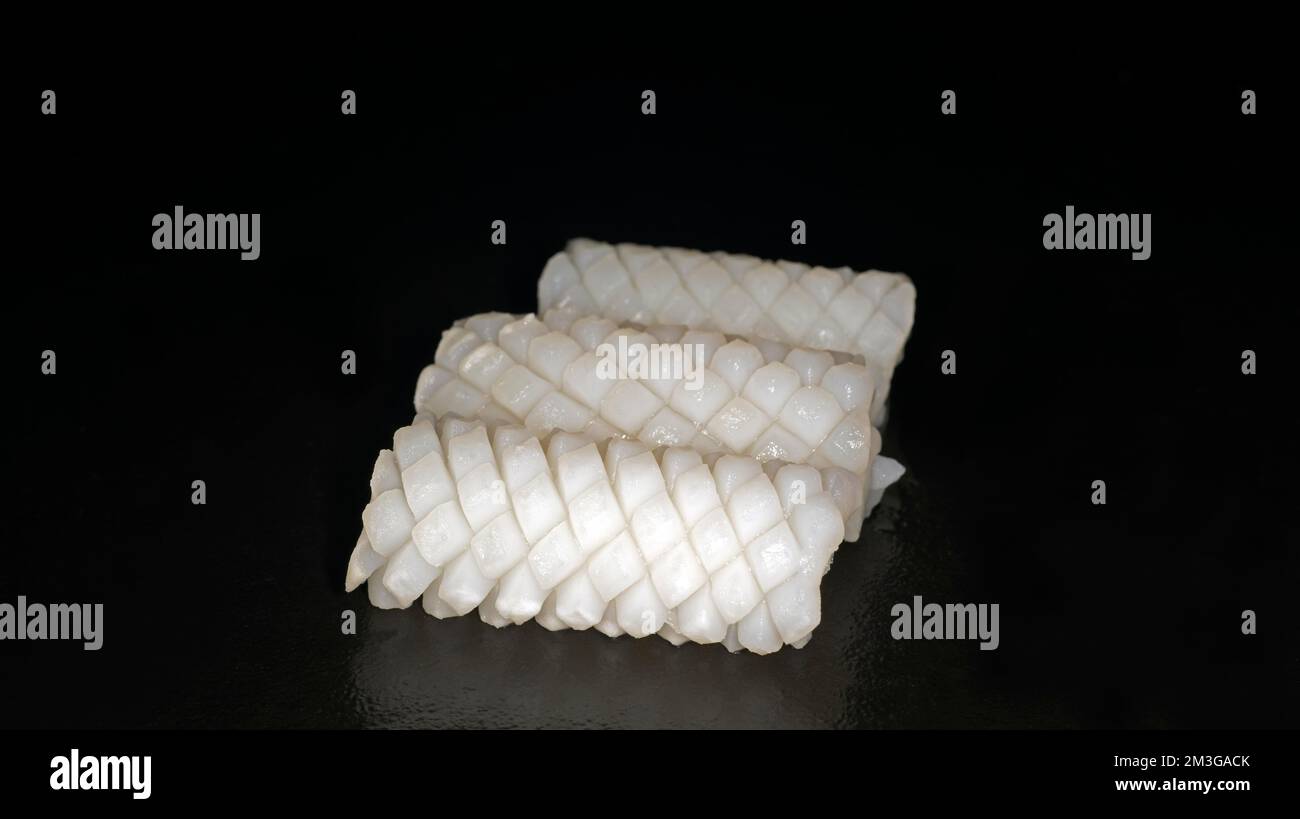 For preparation, finely incised coleoid (Coleoidea), food photography ...