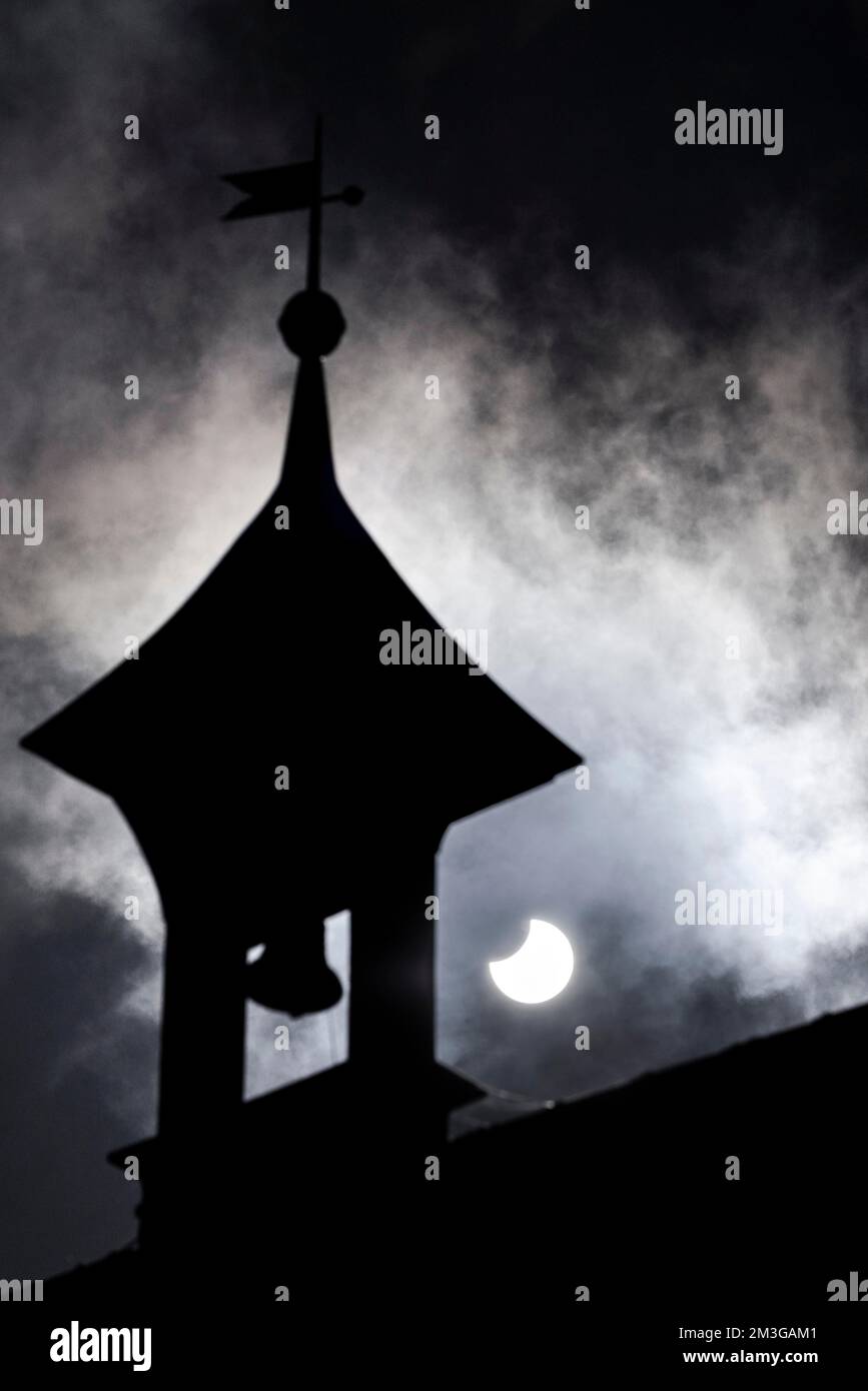 Partial solar eclipse on 25. 10. 2022, town hall, Allensbach, Baden ...