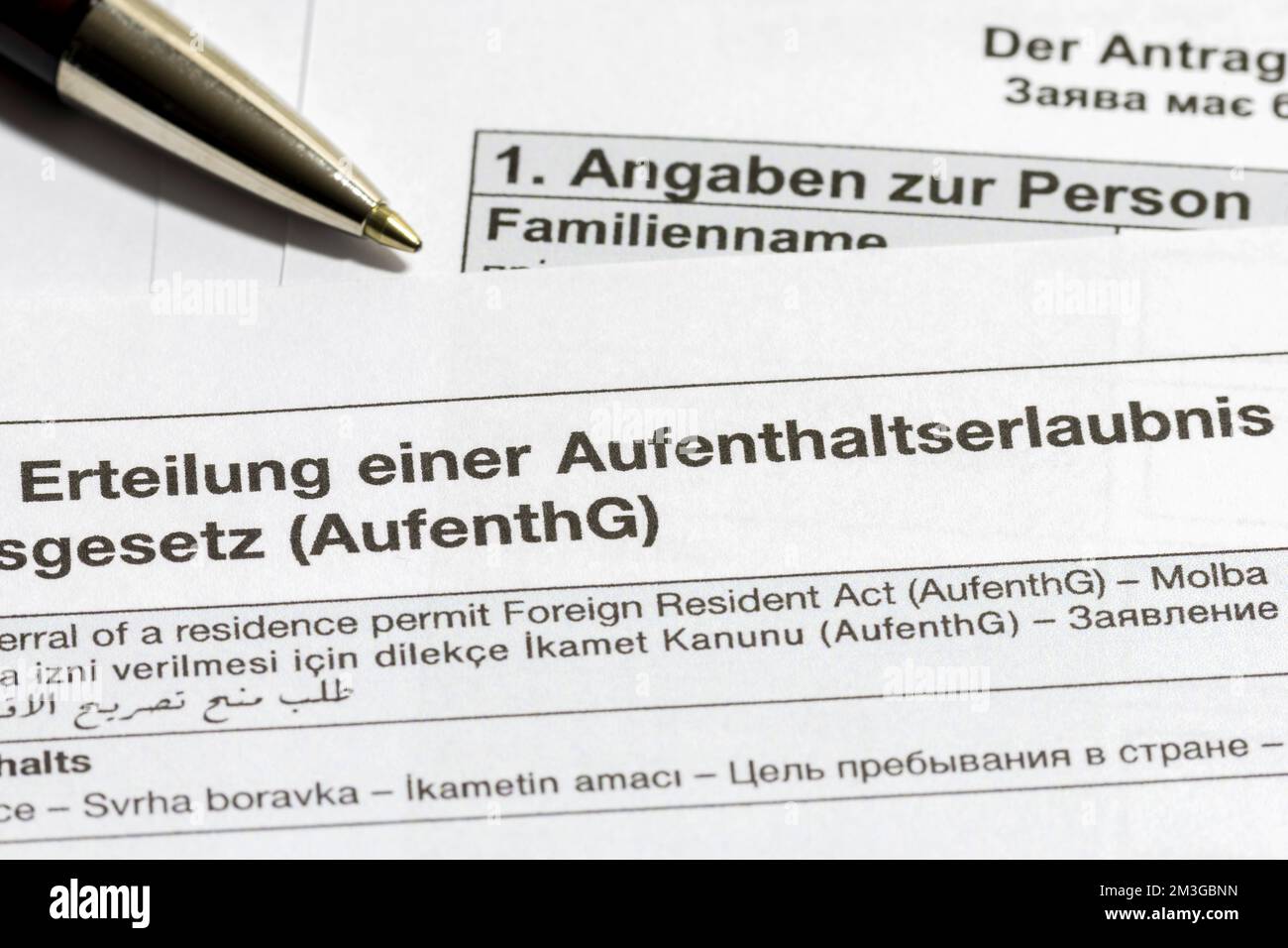 Application for a residence permit, form, biros Stock Photo - Alamy