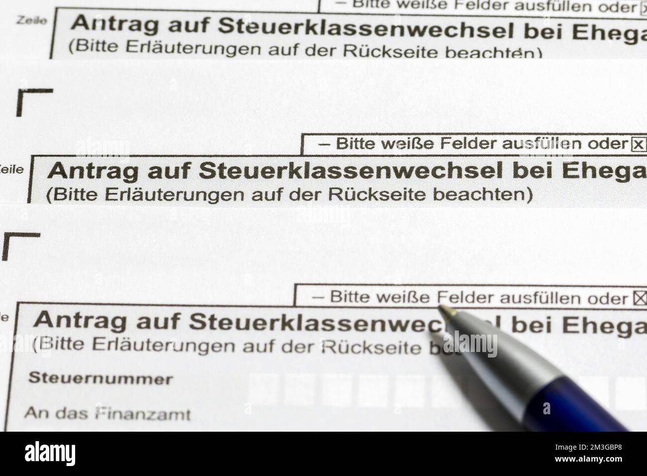 Application for change of tax class for spouses, tax, form, pen Stock ...