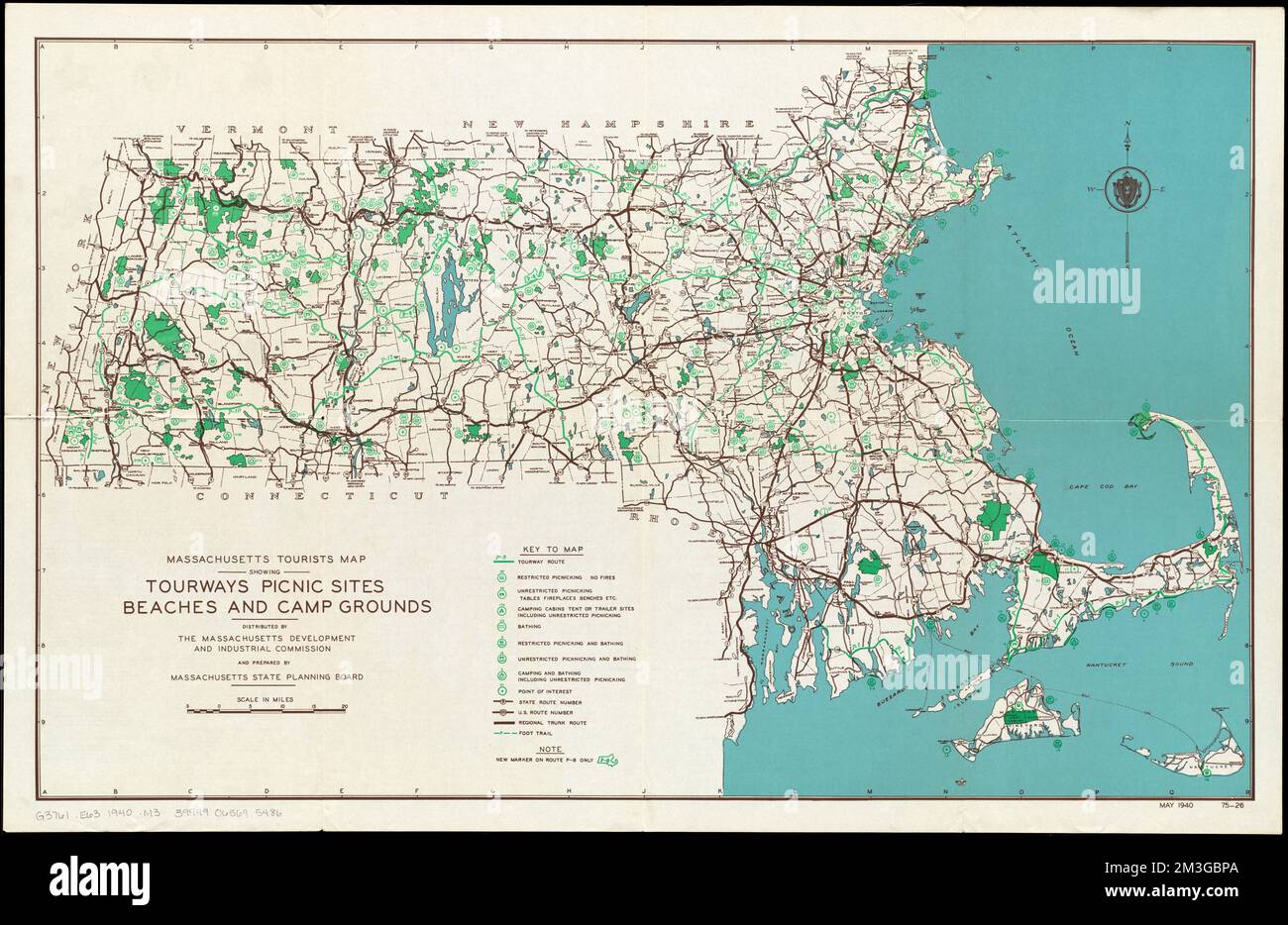 Massachusetts tourists map : showing tourways, picnic sites, beaches ...
