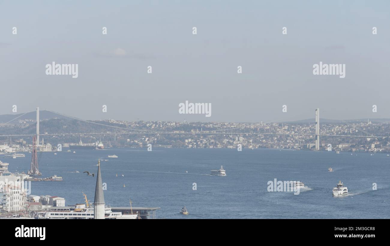 View of the towers on the pier. Action.A view of the deep sea on which ...