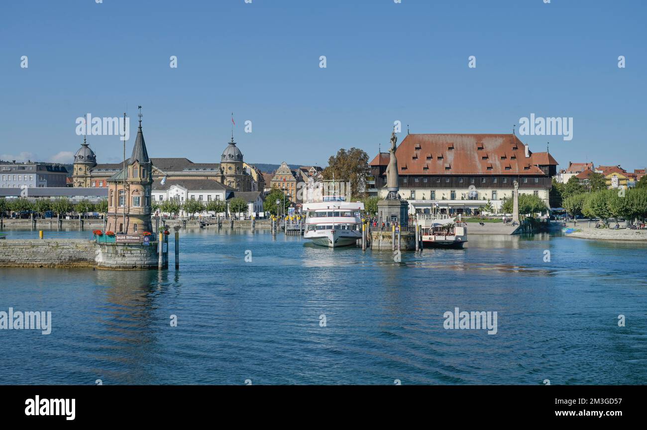 Old lighthouse, Imperia statue, harbour, Constance, Baden-Wuerttemberg ...